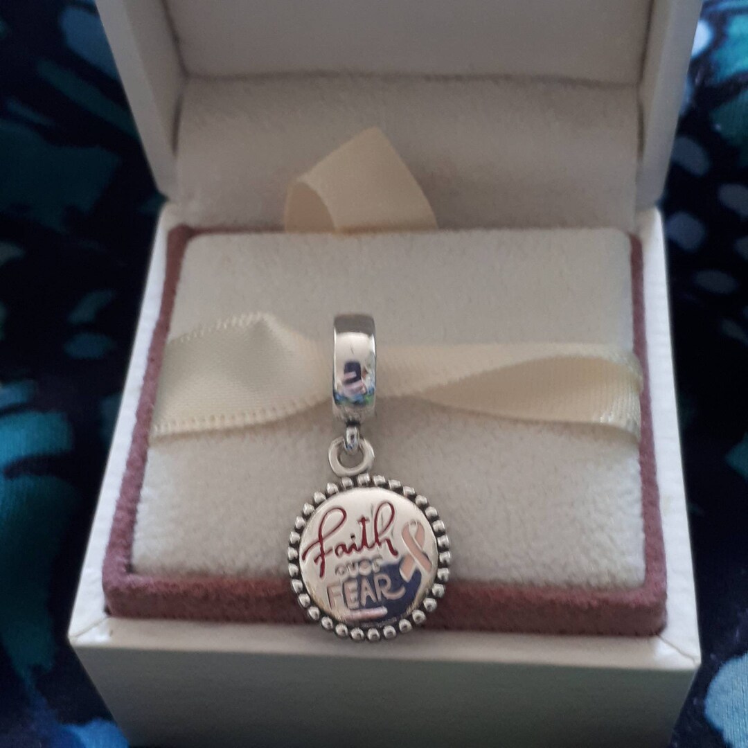 AUTHENTIC Pandora faith Over Fear Breast Cancer Awareness Dangle Charm ...