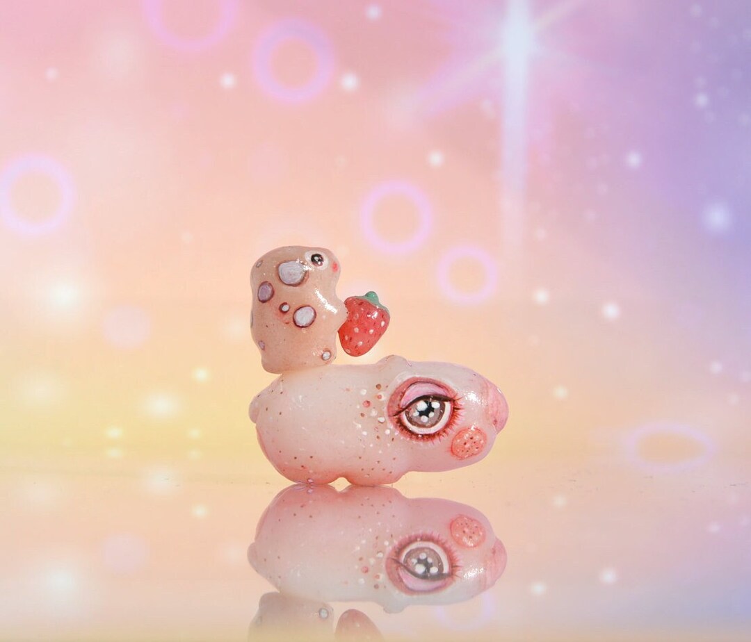 Handmade Fantasy Hippo, Dog and Strawberry Figurine, Adorable Animals ...