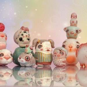 Fantasy Greenish and Pink Creatures Desk Figurines, Fairy Tale Animal ...