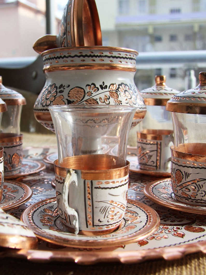 Turkish Copper Tea Set White Copper Serving Tray Copper Tea - Etsy