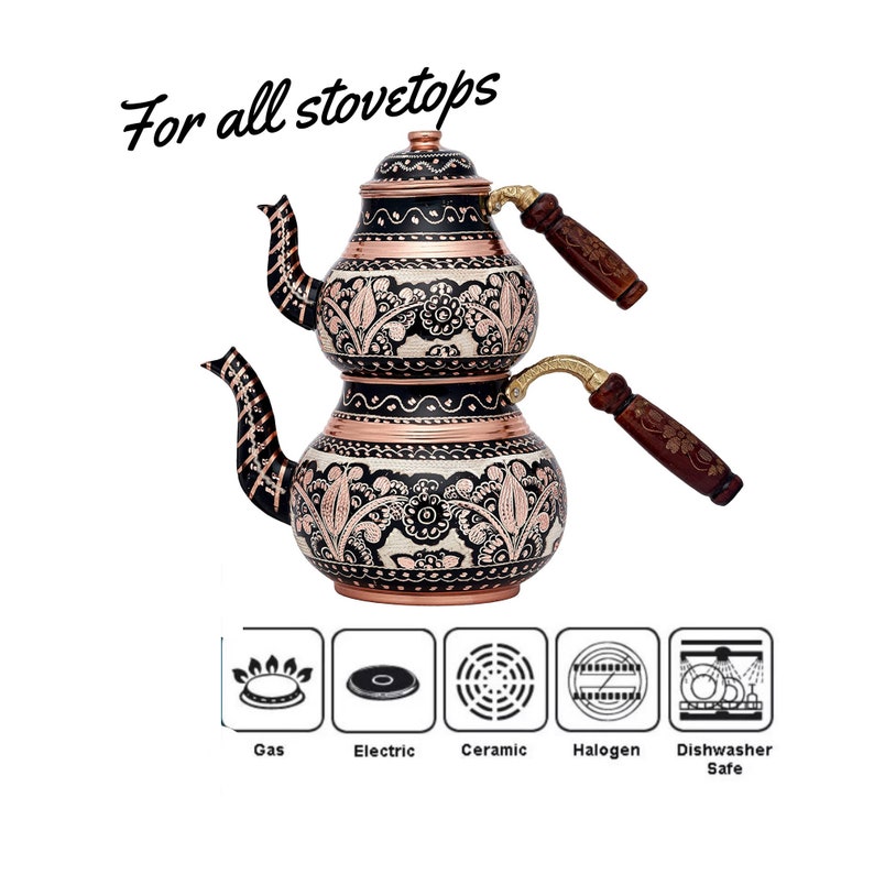 Handcrafted Solid Copper Tea Kettle Set: Turkish Stovetop Teapot - Etsy