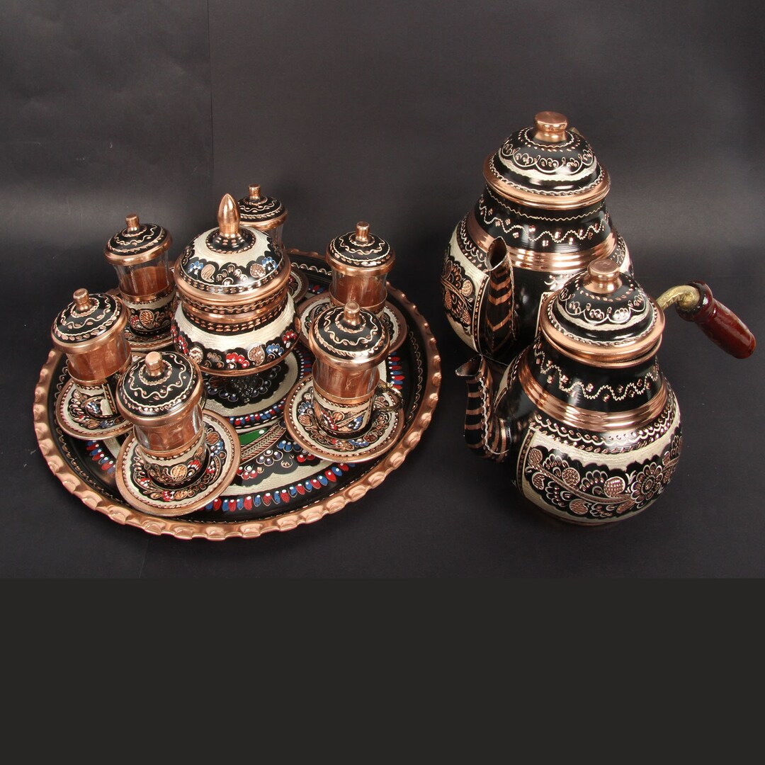 Turkish Copper Tea Set Floral Pattern Copper Serving Tray - Etsy Australia