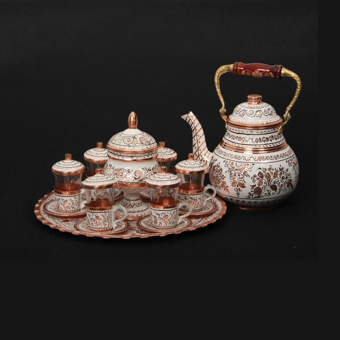 Turkish Copper Tea Set White Copper Serving Tray Copper Tea - Etsy