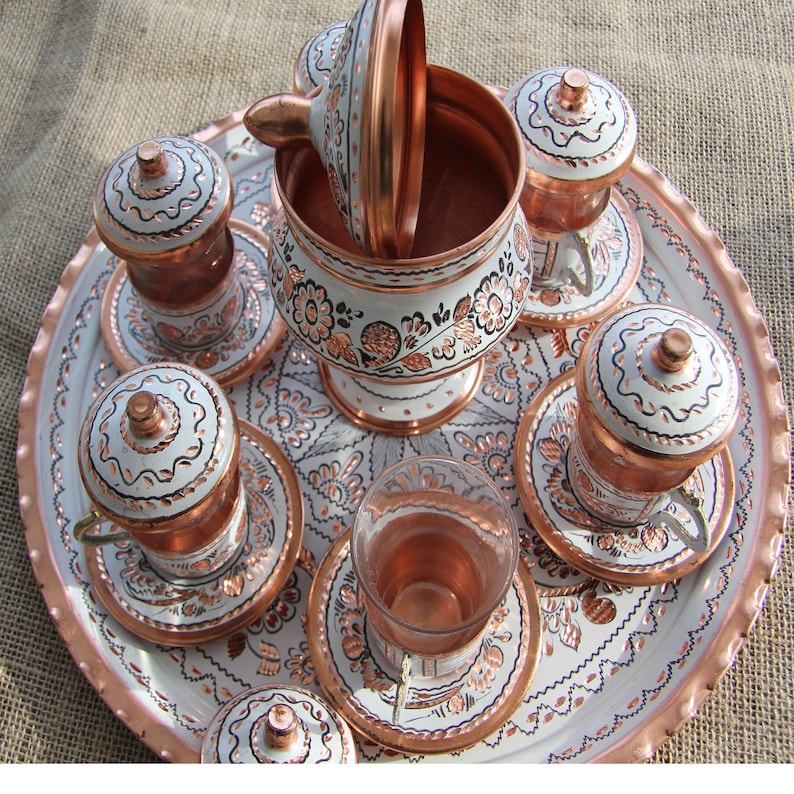 Copper Tea Set Copper 6 Piece Tea Set Turkish Handmade - Etsy