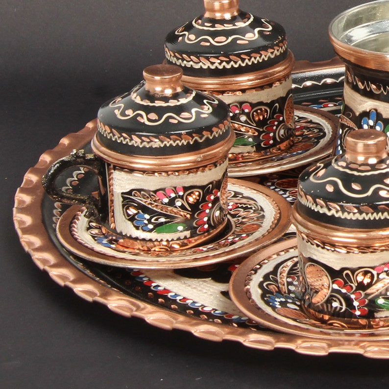 Turkish Copper Coffee Set 6 Person Coffee Set Copper Cup - Etsy