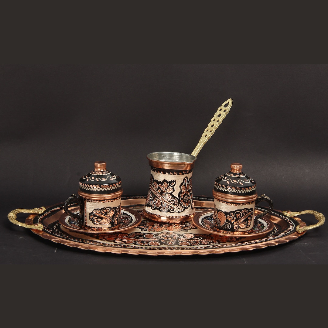 Turkish Copper Coffee Set, Coffee Set for 2 People, Coffee Cup Set ...