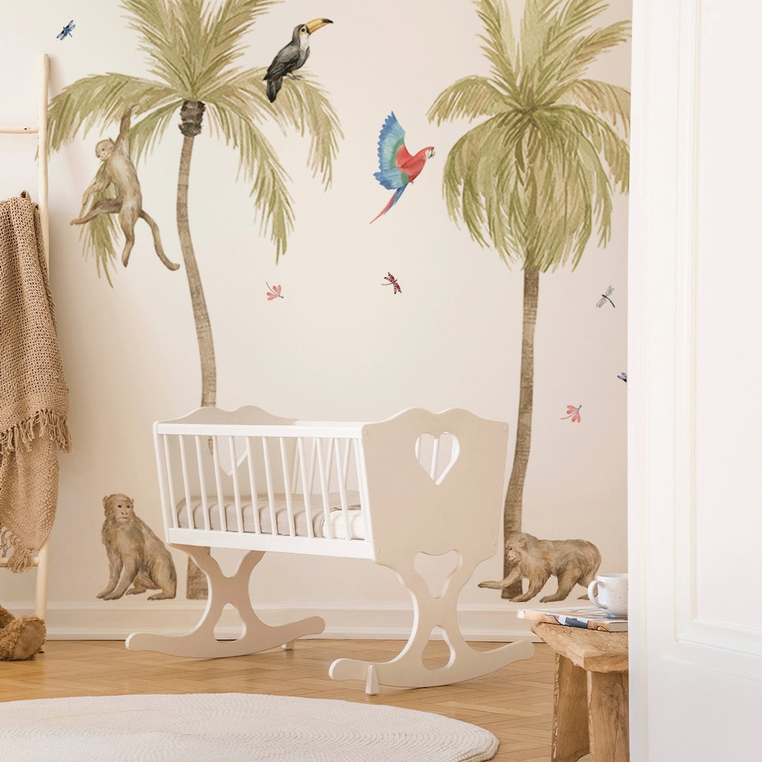 Tropische Safari - Palmen mit Affen und Vögeln - Kinderzimmer ...