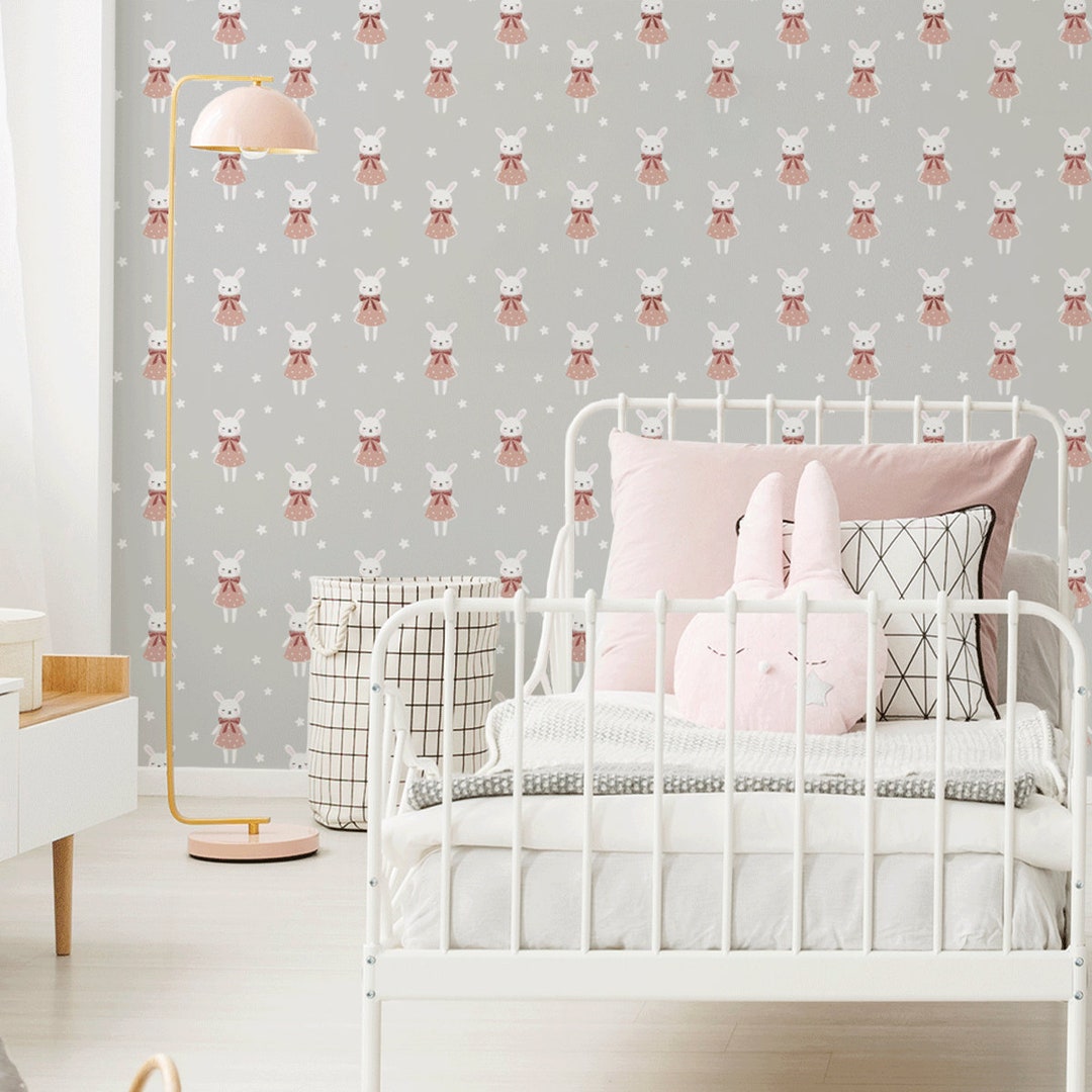 Rabbit Wallpaper for Kids Room Decor Baby Girl Rabbit Themed Nursery ...