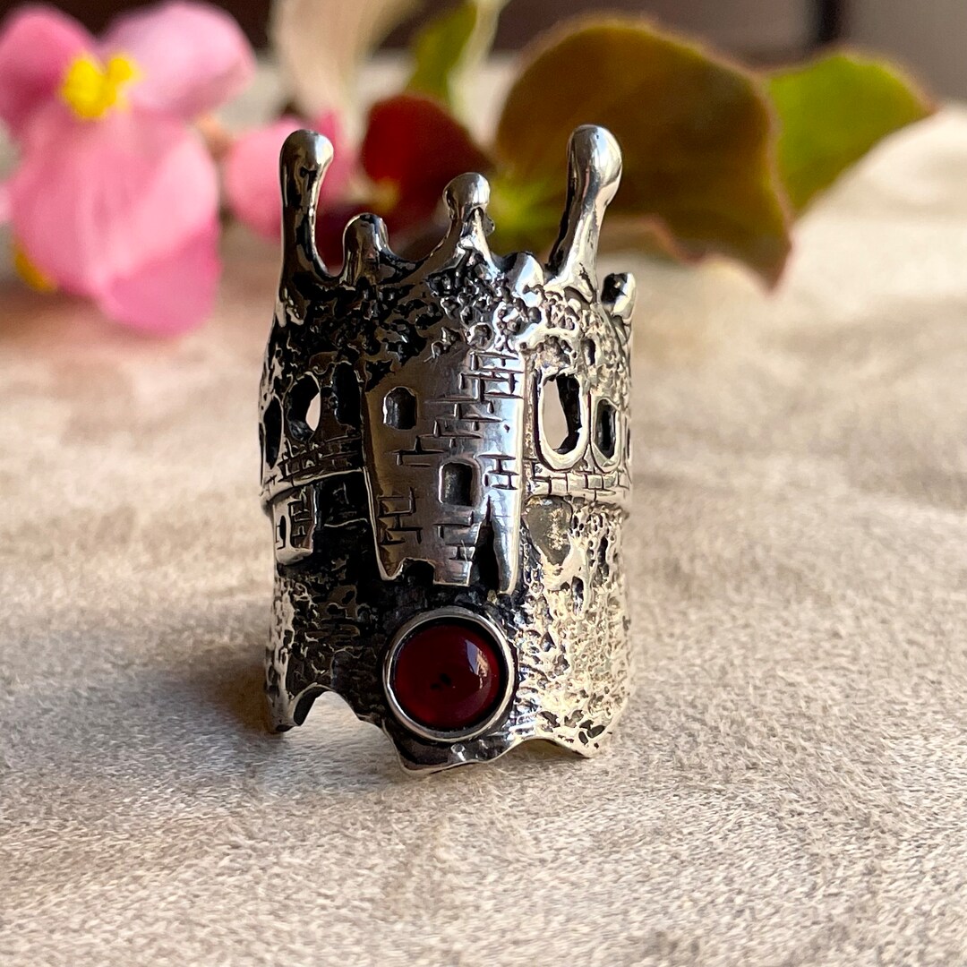 Red Garnet Castle Ring in Sterling Silver - Etsy Canada