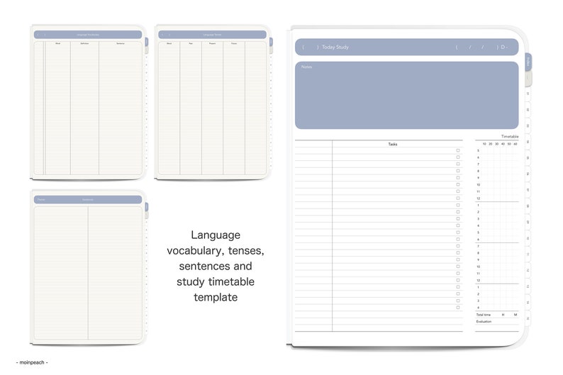 15 Tabs Digital Notebook Template in Blue Beige 2 Vers White and Yellow ...