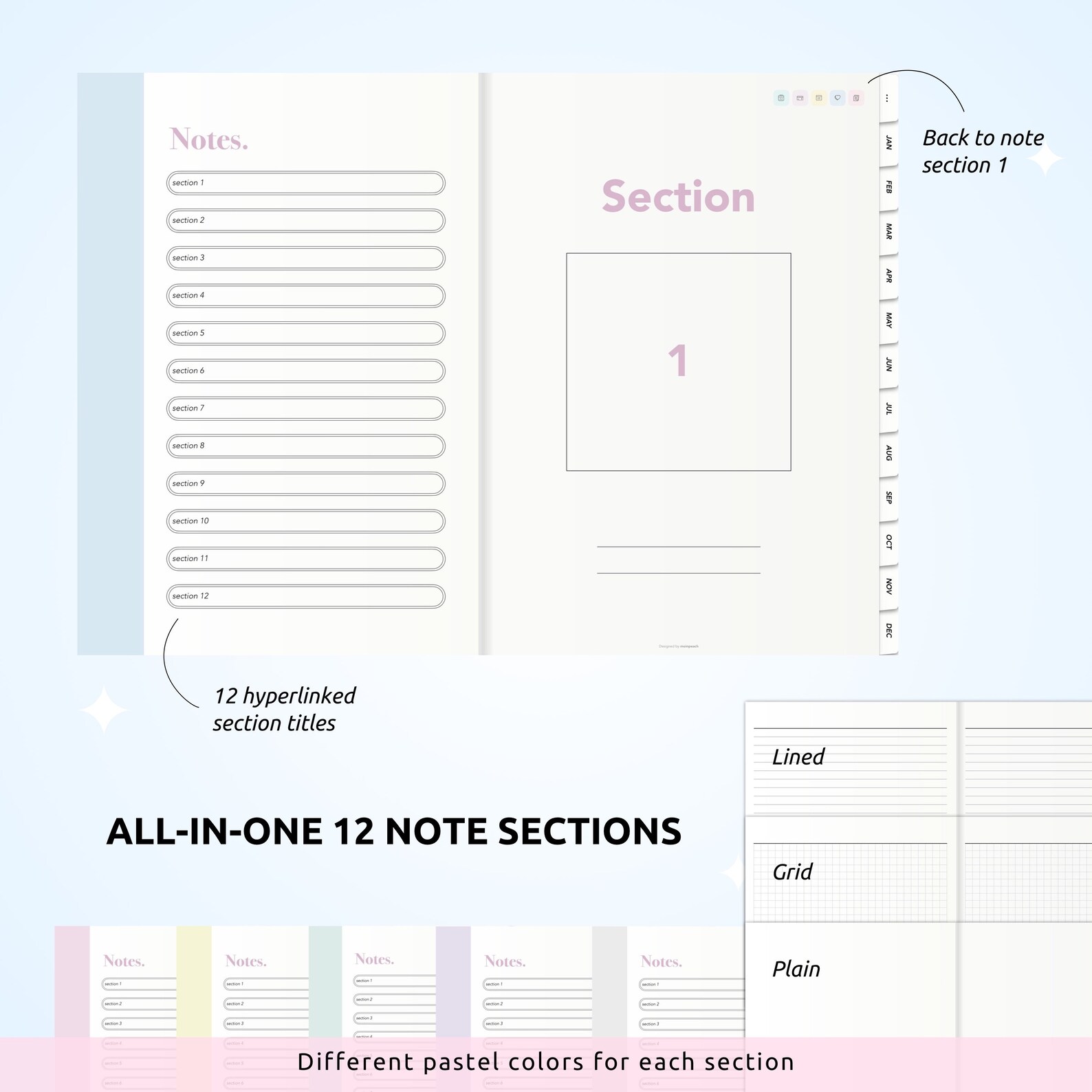 UNDATED Digital Planner All-in-one Light Pastel Aesthetic Theme ...