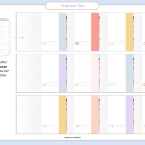 12 Tab Color Digital Notebook Landscape 2 Sided Minimalist for Student ...