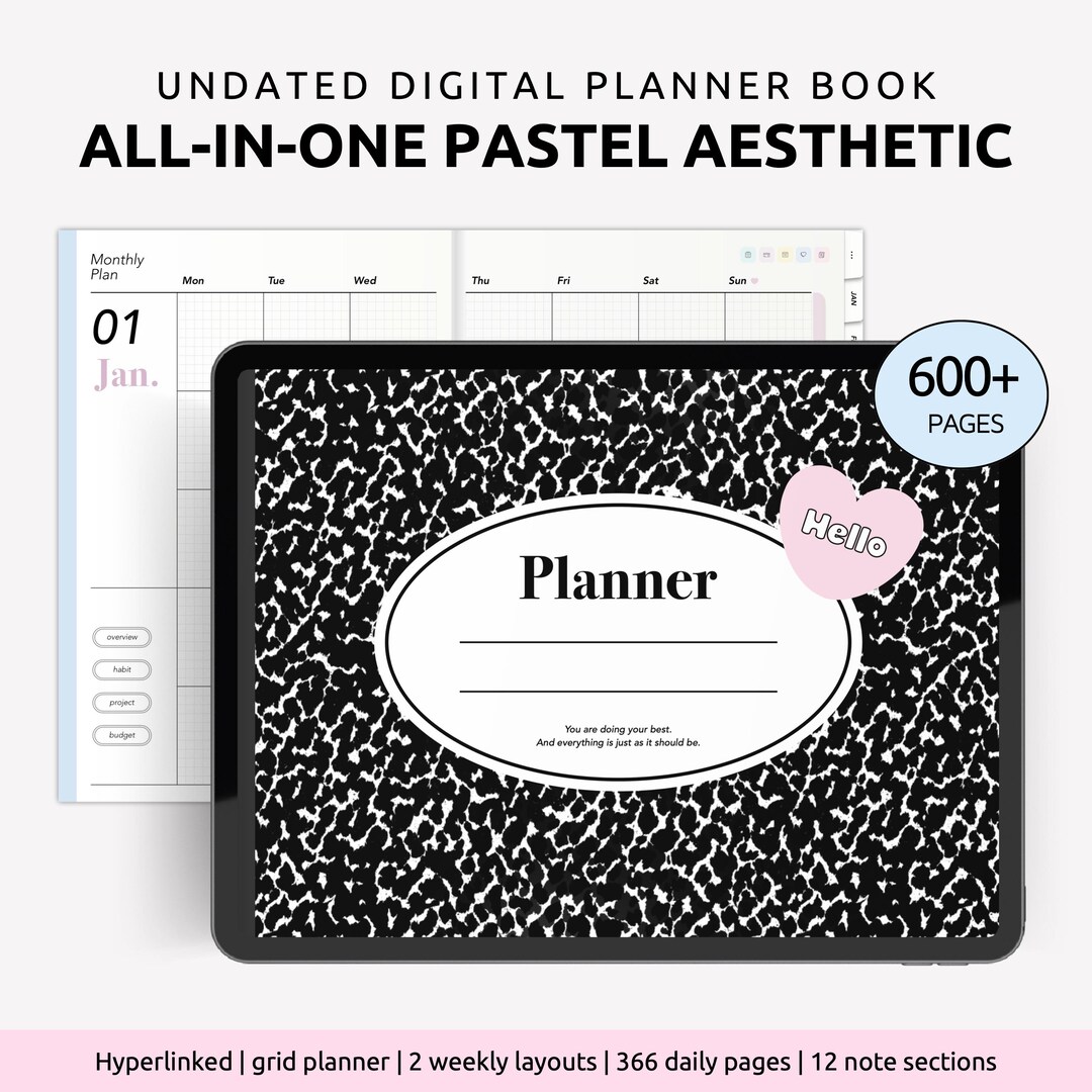 UNDATED Digital Planner All-in-one Light Pastel Aesthetic Theme ...