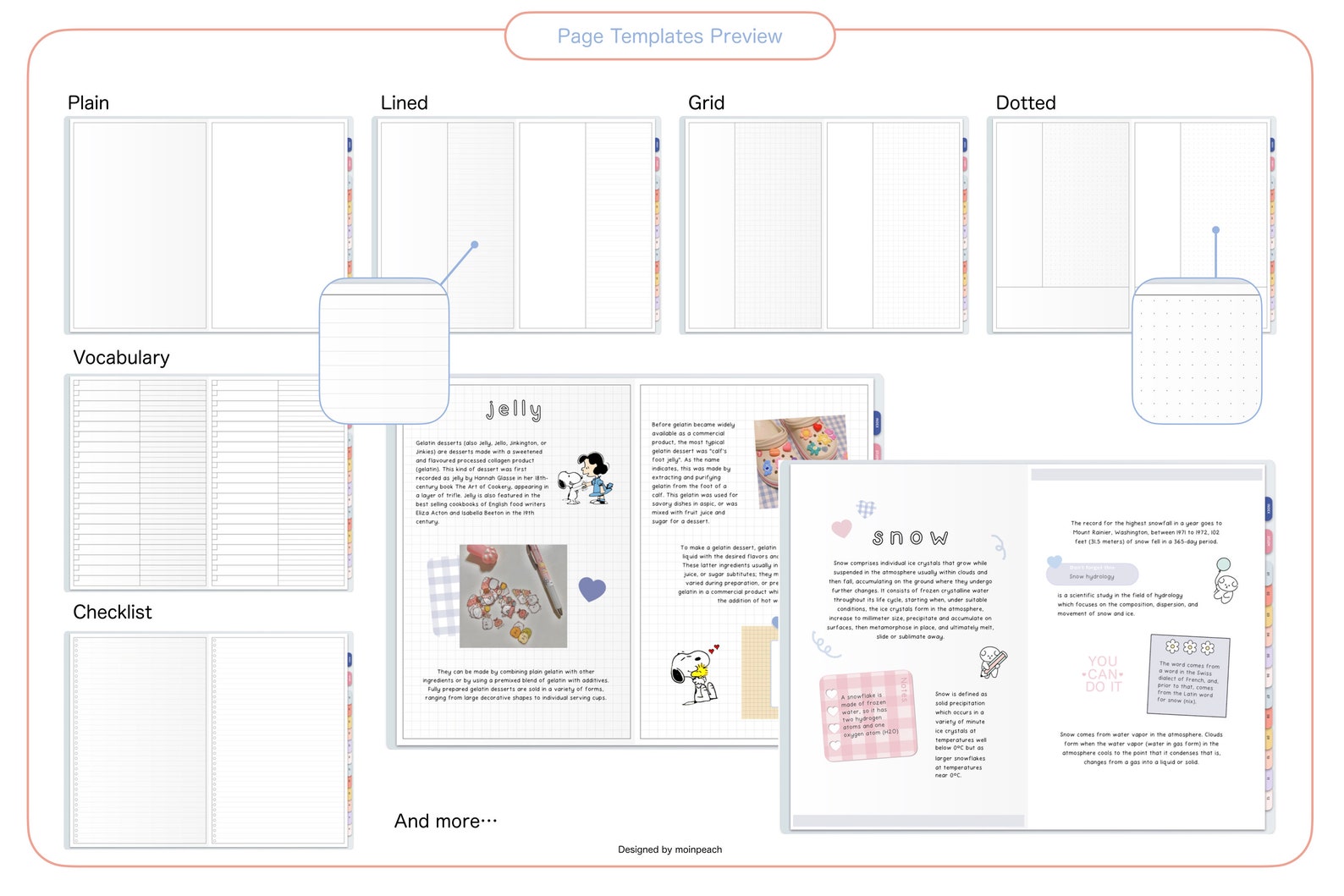 12 Tab Color Digital Notebook Landscape 2 Sided Minimalist for Student ...