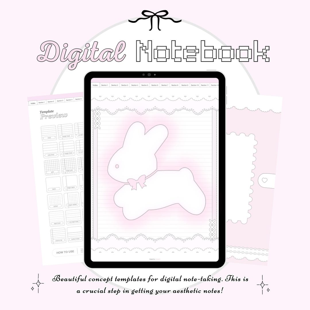 12 Tabs Digital Notebook Pink Coquette Bunny Cute Themes Portrait ...
