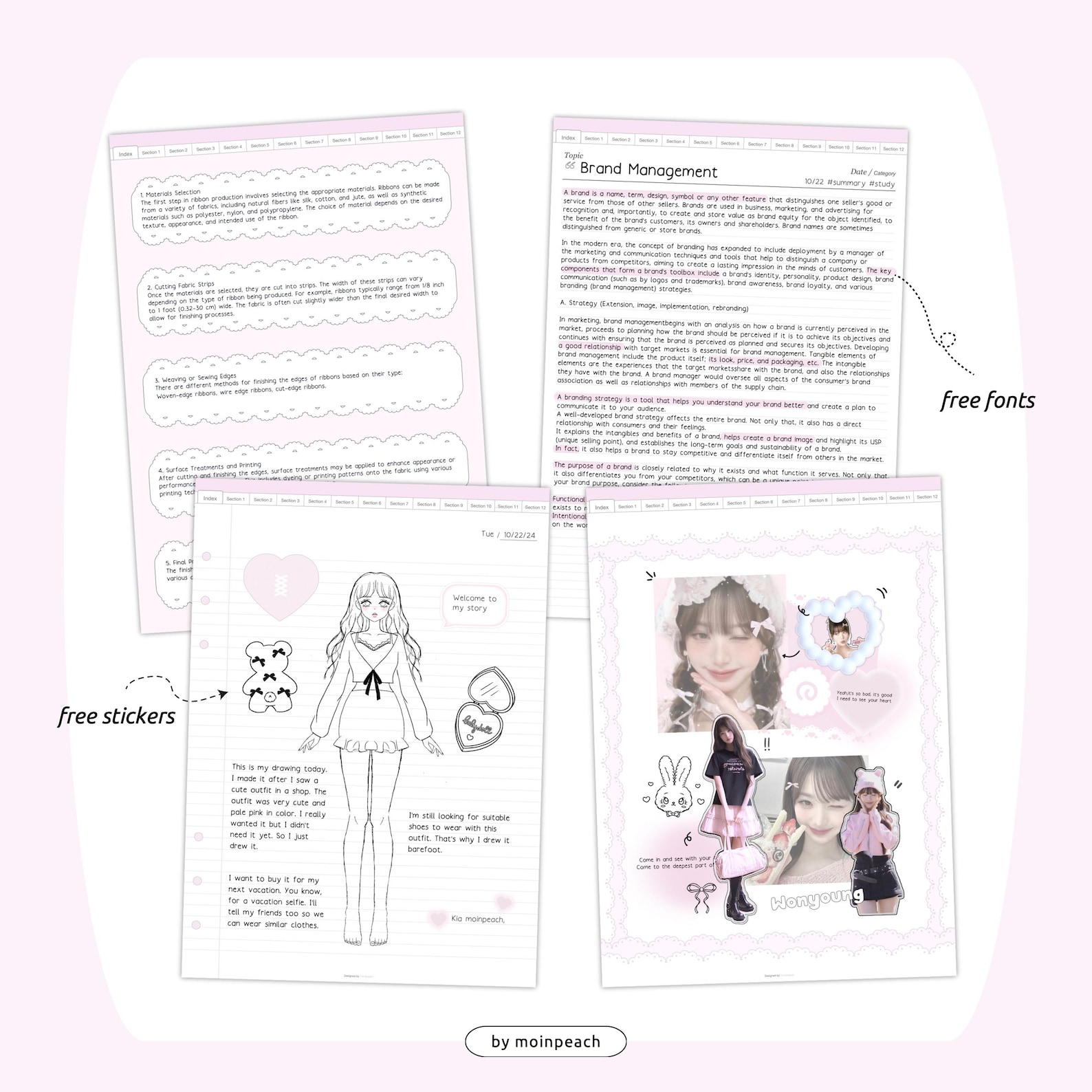 12 Tabs Digital Notebook Pink Coquette Bunny Cute Themes Portrait ...