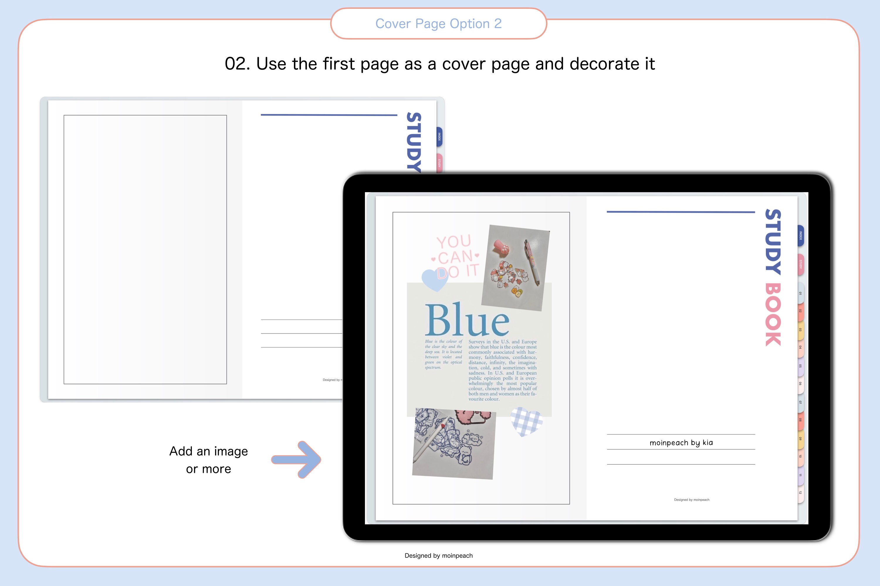12 Tab Color Digital Notebook Landscape 2 Sided Minimalist for Student ...