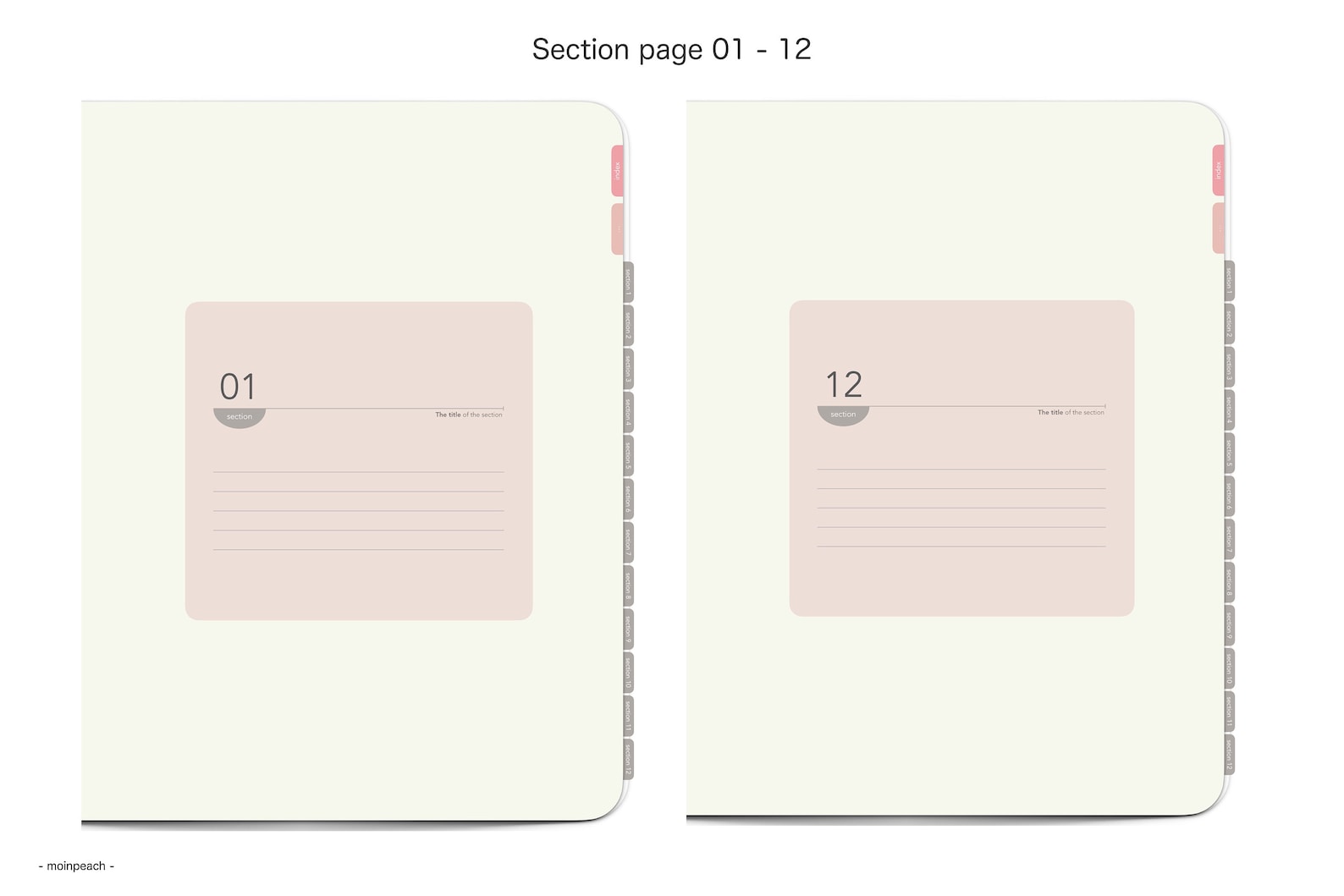 12 Tabs Digital Notebook Template in Peach Beige Page Cute - Etsy