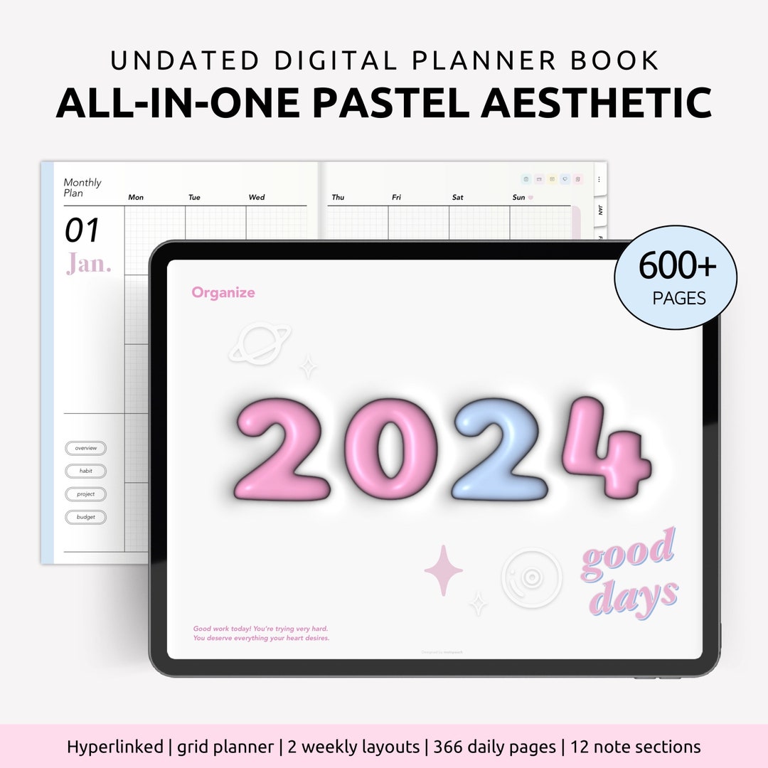 UNDATED Digital Planner All-in-one Light Pastel Aesthetic Theme ...