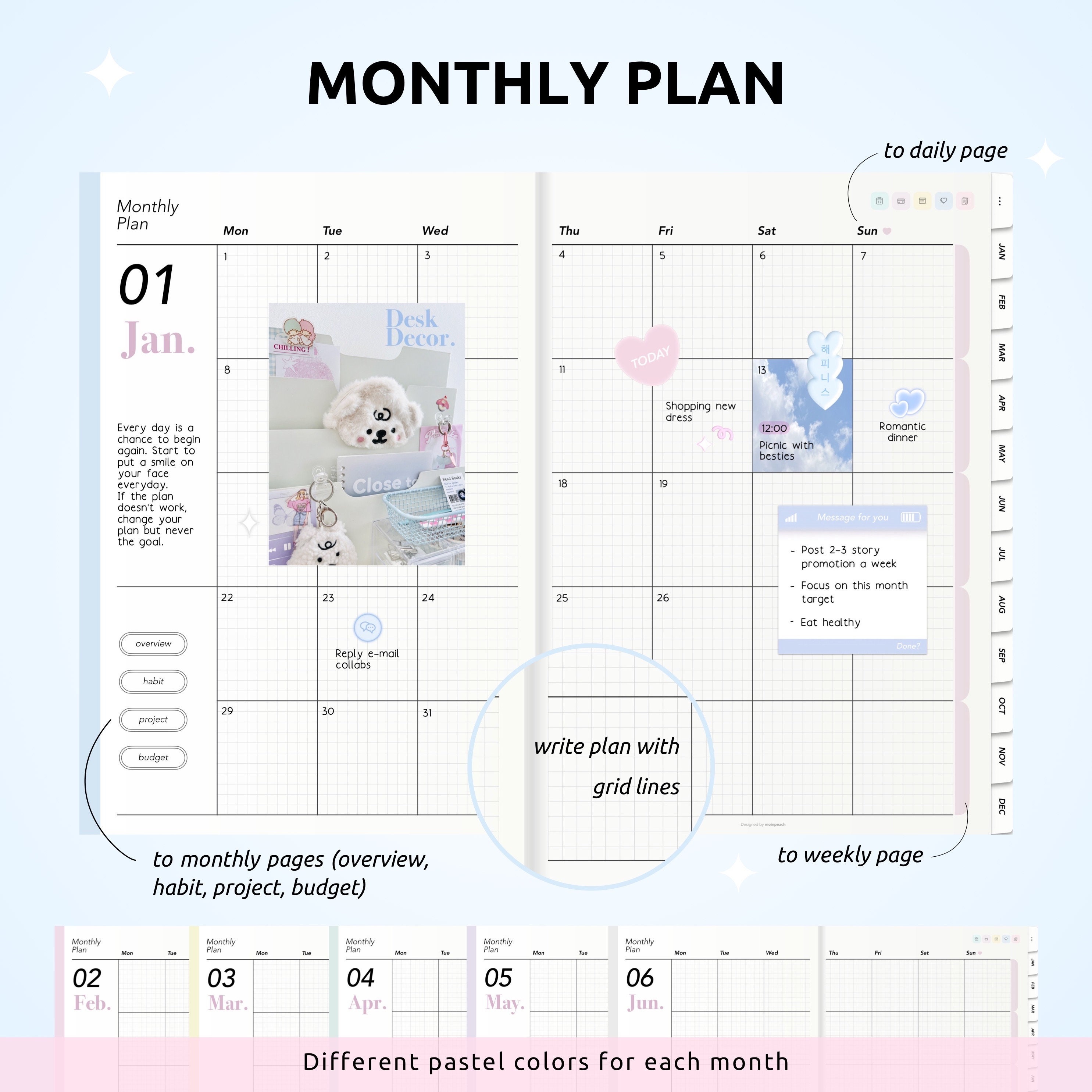 UNDATED Digital Planner All-in-one Light Pastel Aesthetic Theme ...
