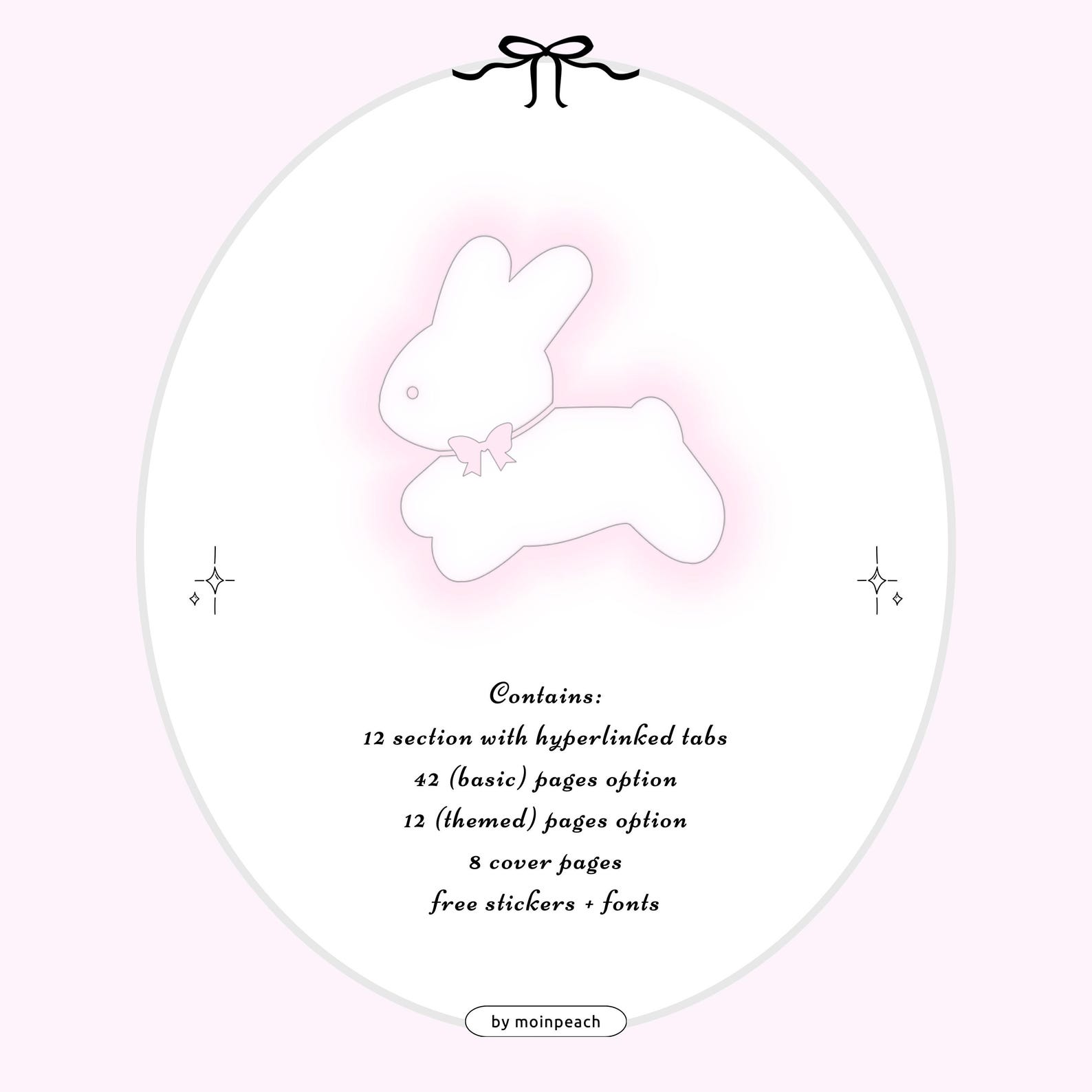 12 Tabs Digital Notebook Pink Coquette Bunny Cute Themes Portrait ...