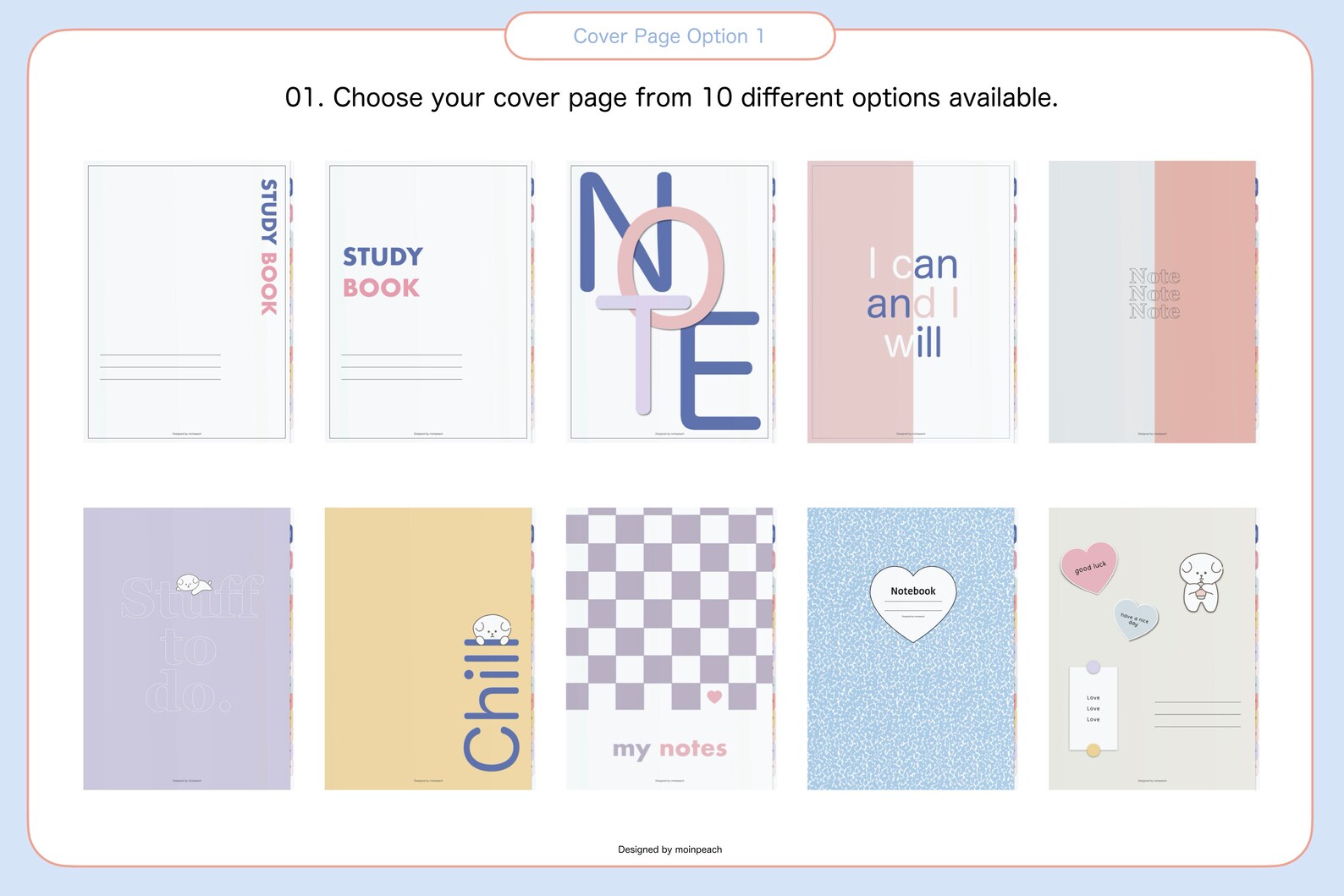 12 Tab Color Digital Notebook Landscape 2 Sided Minimalist for Student ...