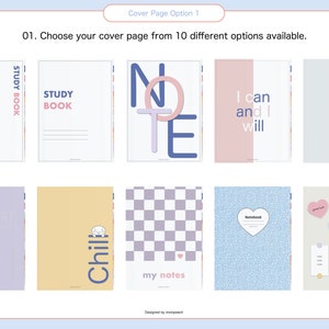 12 Tab Color Digital Notebook Landscape 2 Sided Minimalist for Student ...