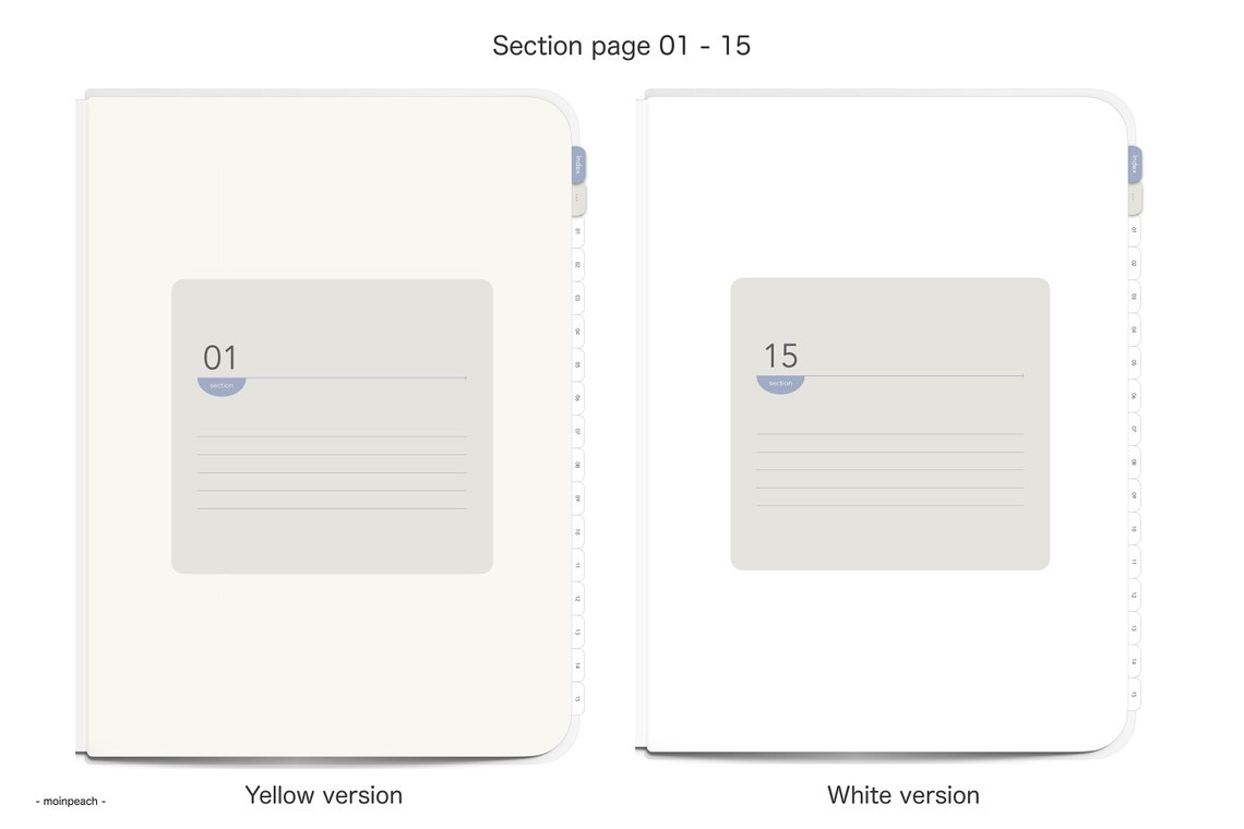 15 Tabs Digital Notebook Template in Blue Beige 2 Vers White - Etsy