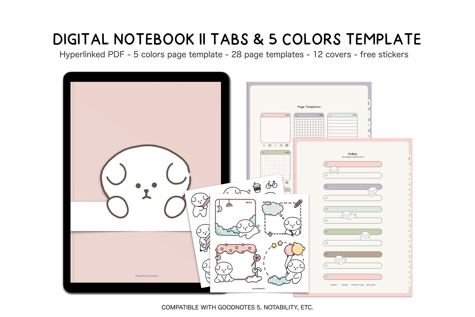 11 Tab 5 Colors Digital Notebook Minimalist Cute Character - Etsy
