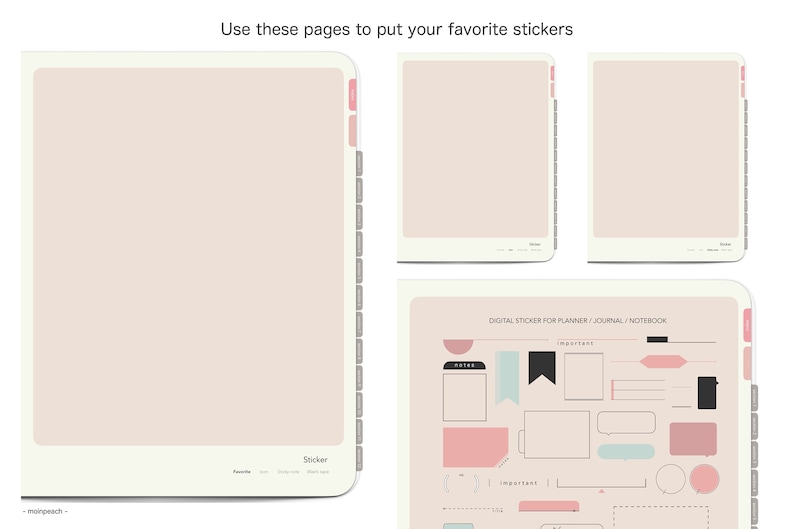 12 Tabs Digital Notebook Template in Peach Beige Page Cute - Etsy