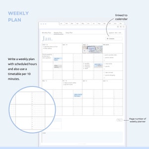 Undated Digital Planner Light Skyblue Aesthetic Web Themed Portrait Monthly Weekly Daily Study ...
