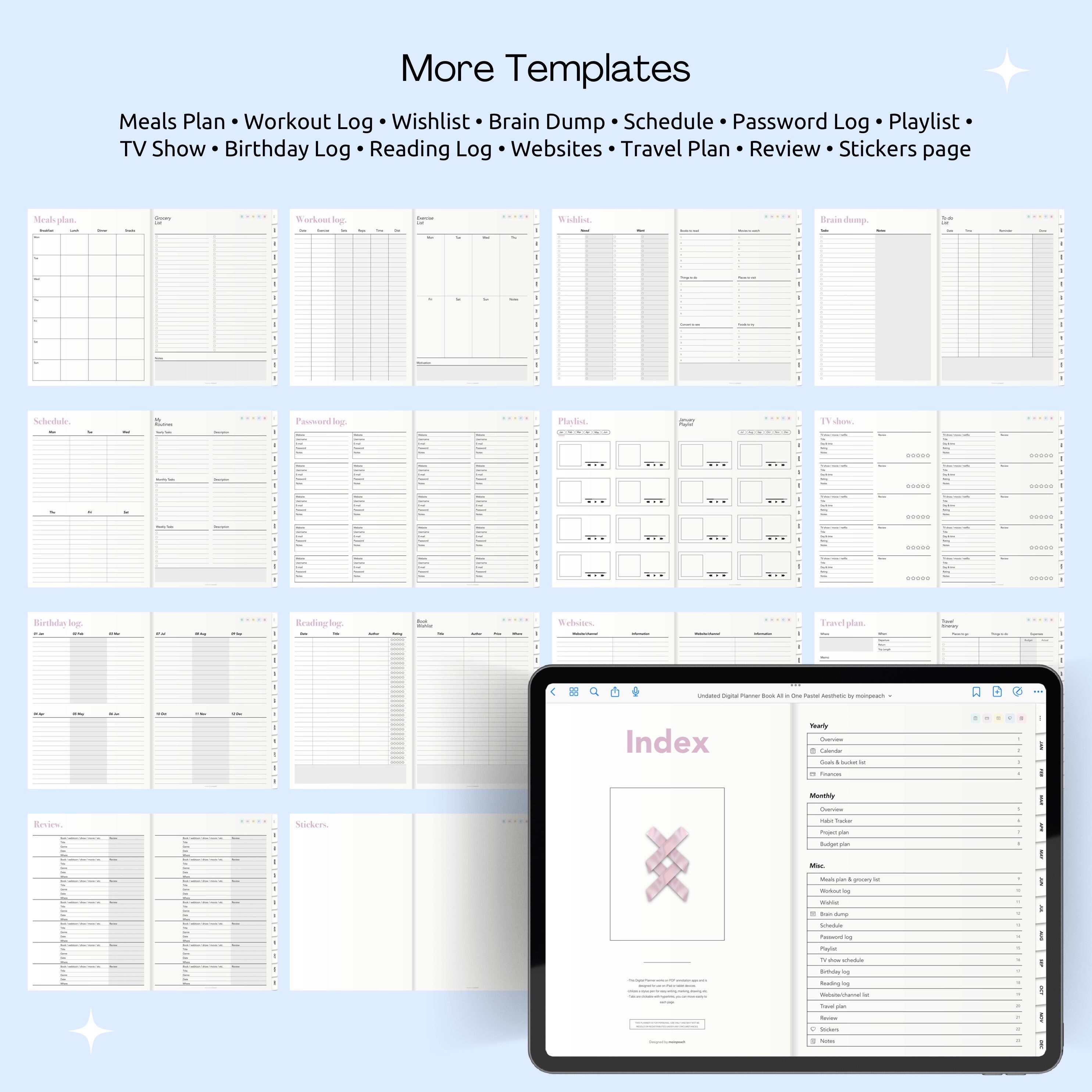 UNDATED Digital Planner All-in-one Light Pastel Aesthetic Theme ...