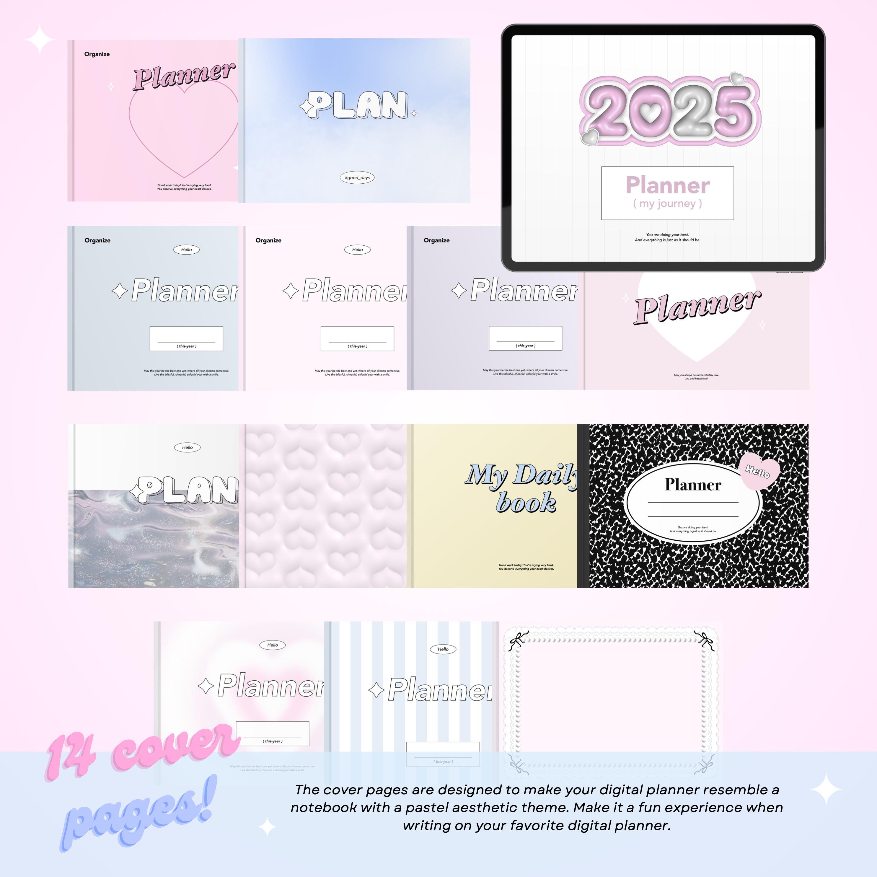 14 Cover Pages for Digital Planner Notebook Pastel Aesthetic Pink Blue ...