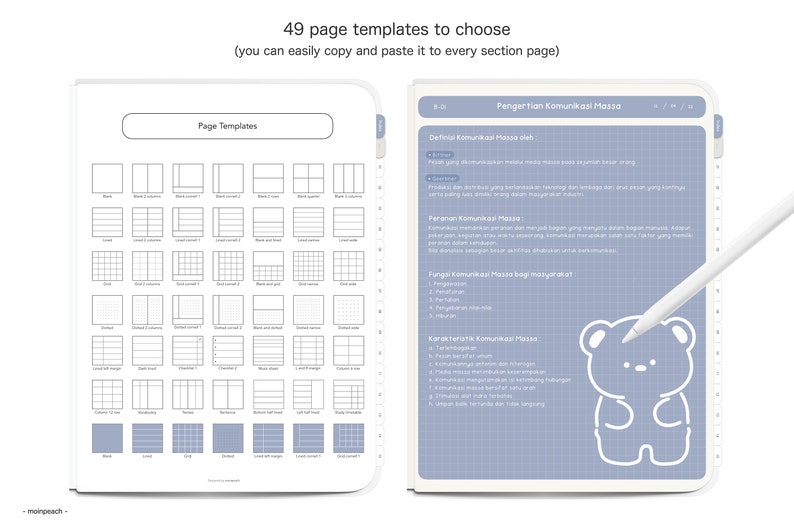 15 Tabs Digital Notebook Template in Blue Beige 2 Vers White - Etsy