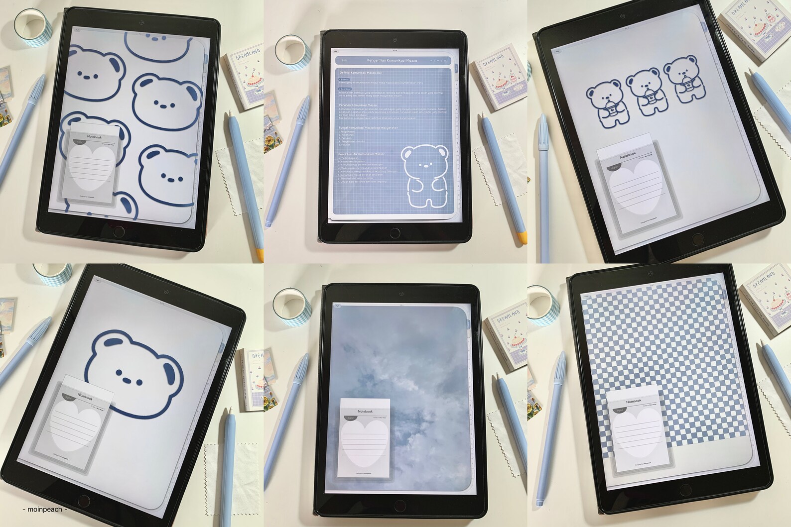 15 Tabs Digital Notebook Template in Blue Beige 2 Vers White and Yellow ...