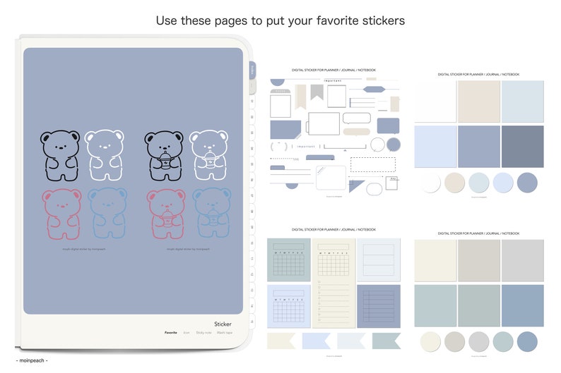 15 Tabs Digital Notebook Template in Blue Beige 2 Vers White - Etsy