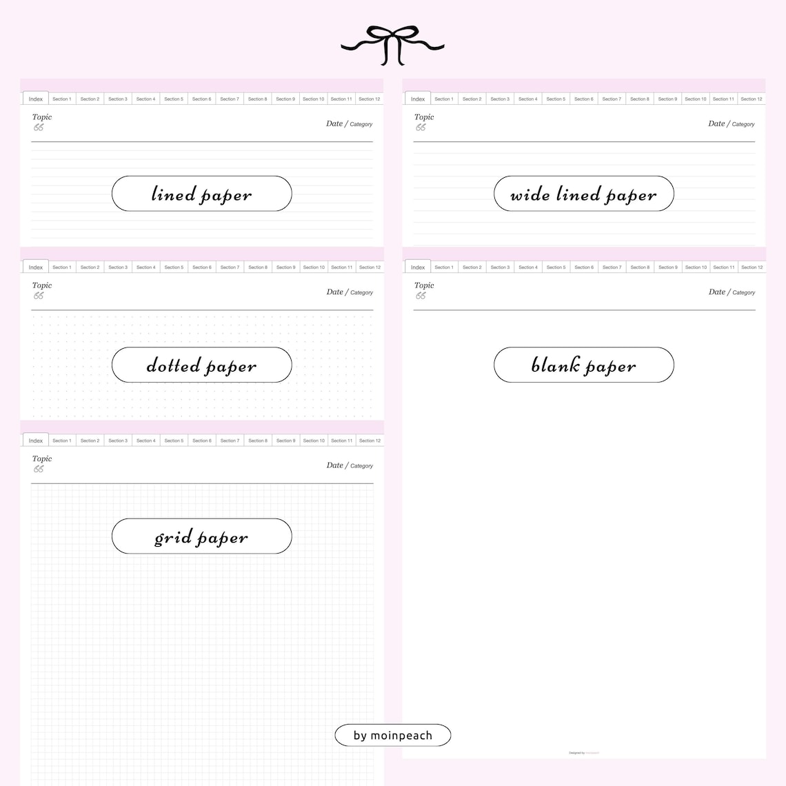 12 Tabs Digital Notebook Pink Coquette Bunny Cute Themes Portrait ...