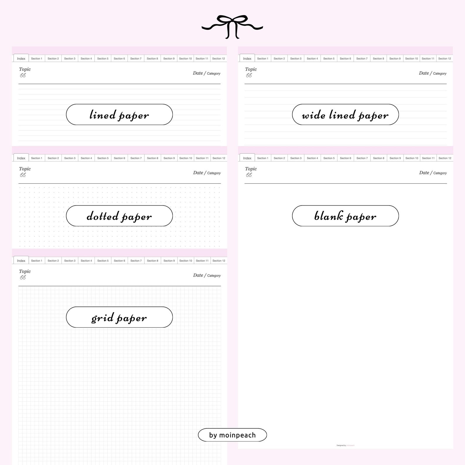 12 Tabs Digital Notebook Pink Coquette Bunny Cute Themes Portrait ...