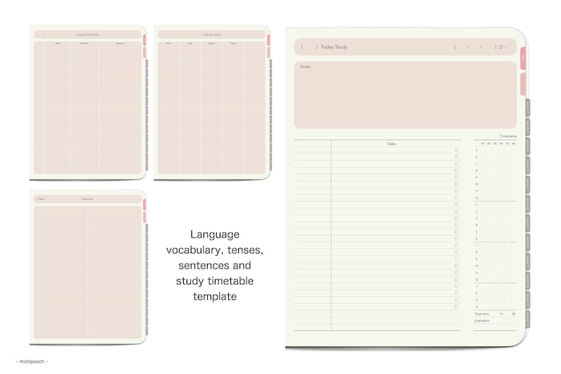 12 Tabs Digital Notebook Template in Peach Beige Page Cute - Etsy