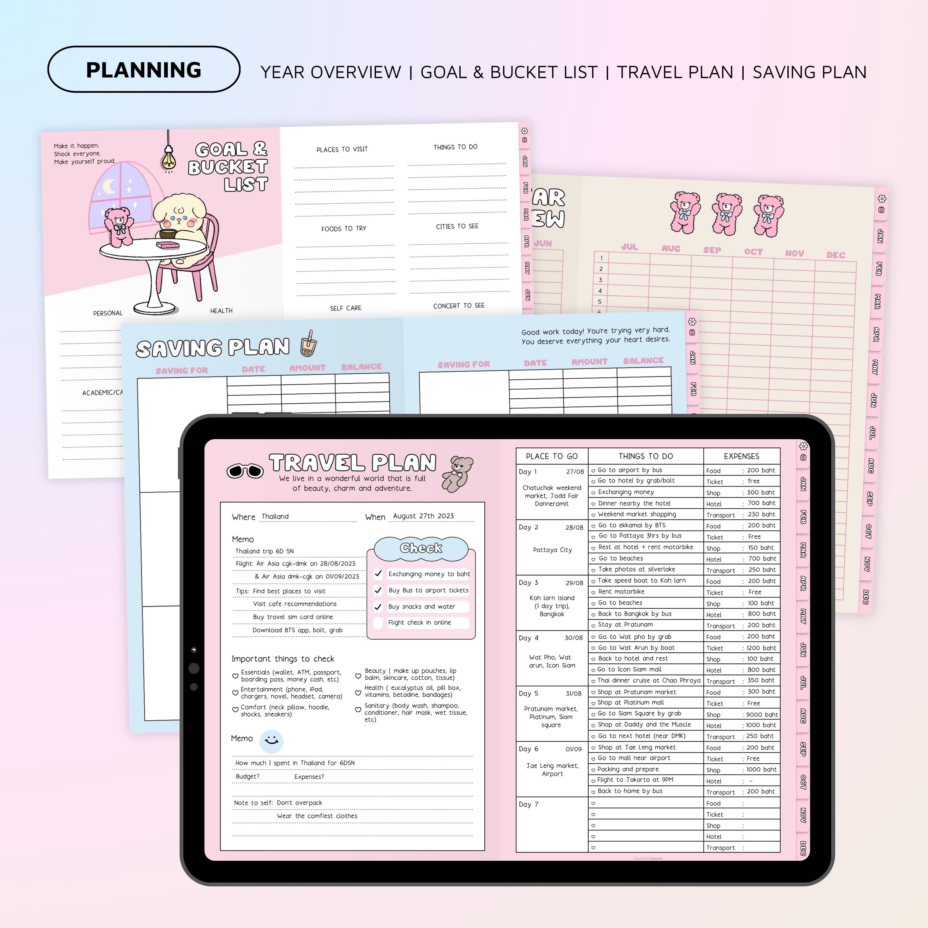 UNDATED Digital Planner Journal Diary Notebook Hyperlinked Cute ...