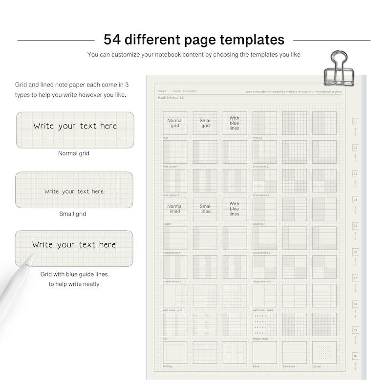 10 Tabs 54 Page Template Digital Notebook Minimalist Trendy Retro Style ...