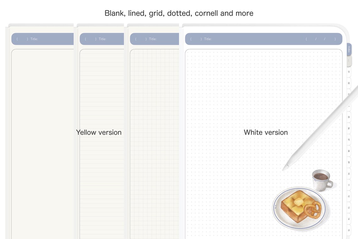 15 Tabs Digital Notebook Template in Blue Beige 2 Vers White - Etsy