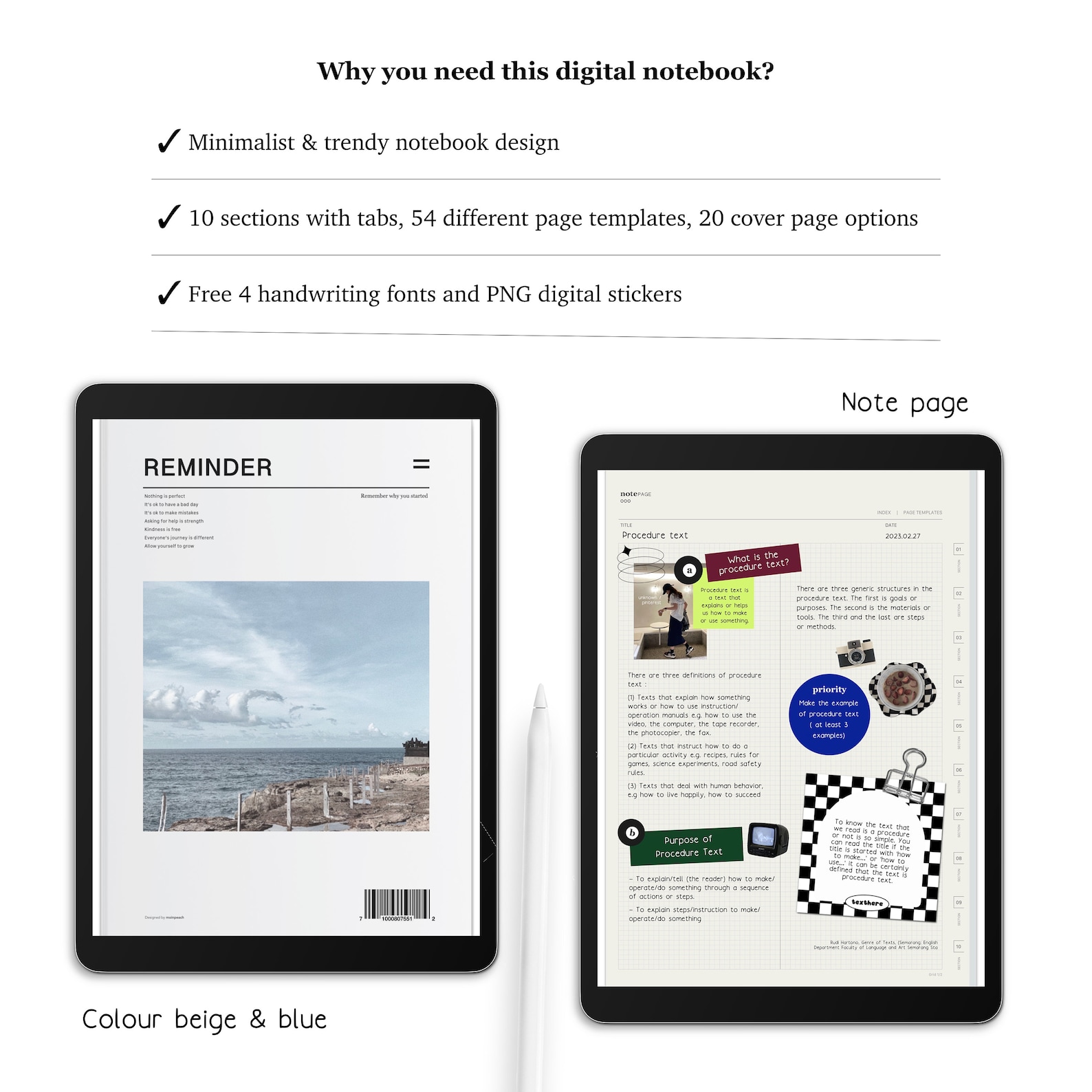 10 Tabs 54 Page Template Digital Notebook Minimalist Trendy Retro Style ...
