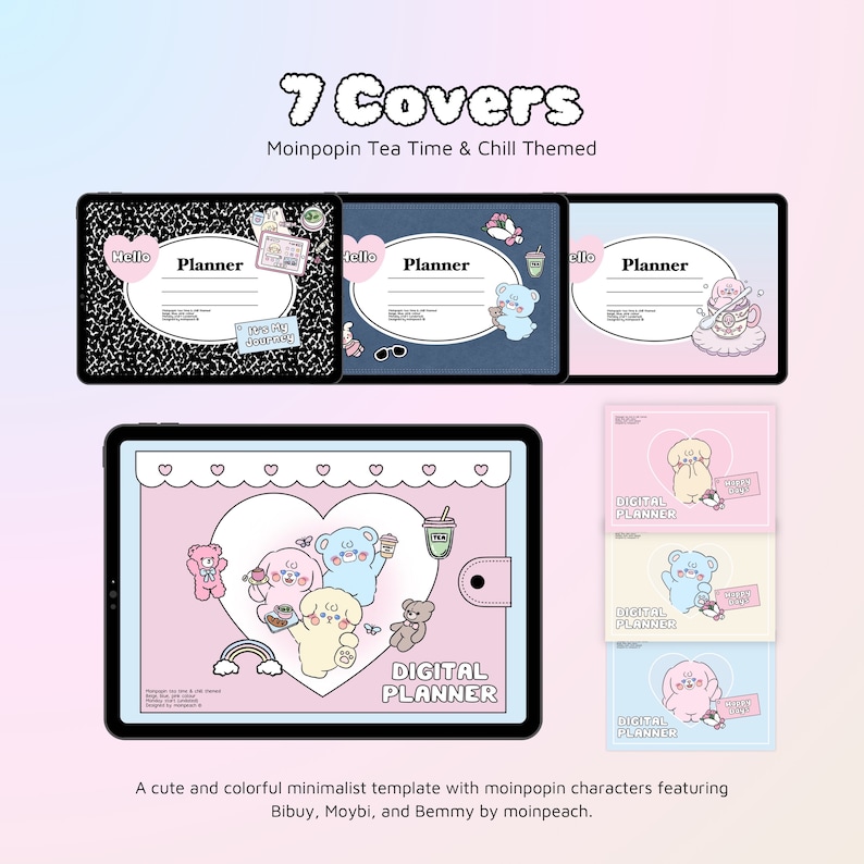 UNDATED Digital Planner Journal Diary Notebook Hyperlinked Cute ...