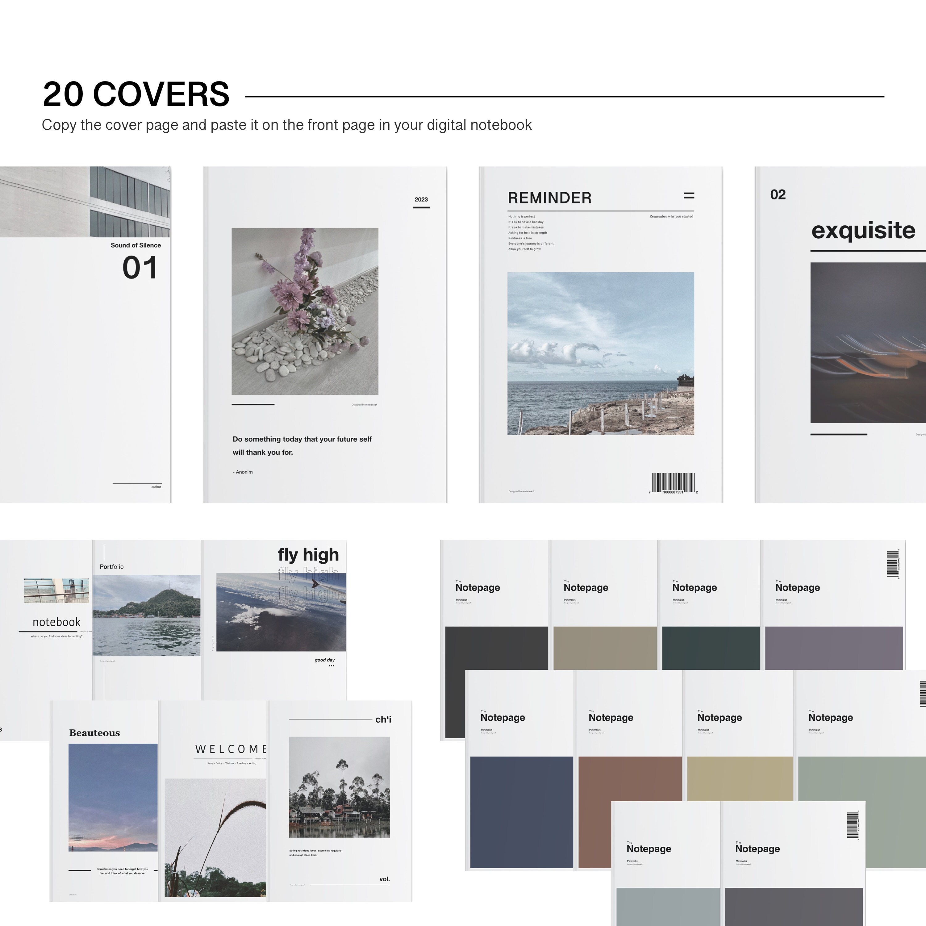 10 Tabs 54 Page Template Digital Notebook Minimalist Trendy Retro Style ...