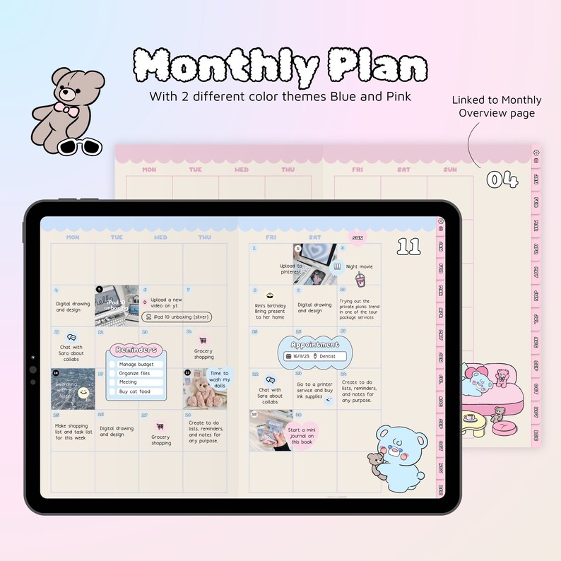 UNDATED Digital Planner Journal Diary Notebook Hyperlinked Cute ...