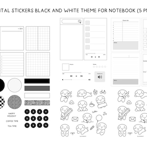 18 Tab 2 Vers Digital Notebook Minimalist Study Book Printable Black ...