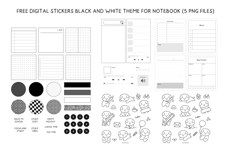 18 Tab 2 Vers Digital Notebook Minimalist Study Book Printable Black ...