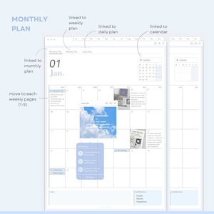 Undated Digital Planner Light Skyblue Aesthetic Web Themed Portrait Monthly Weekly Daily Study ...