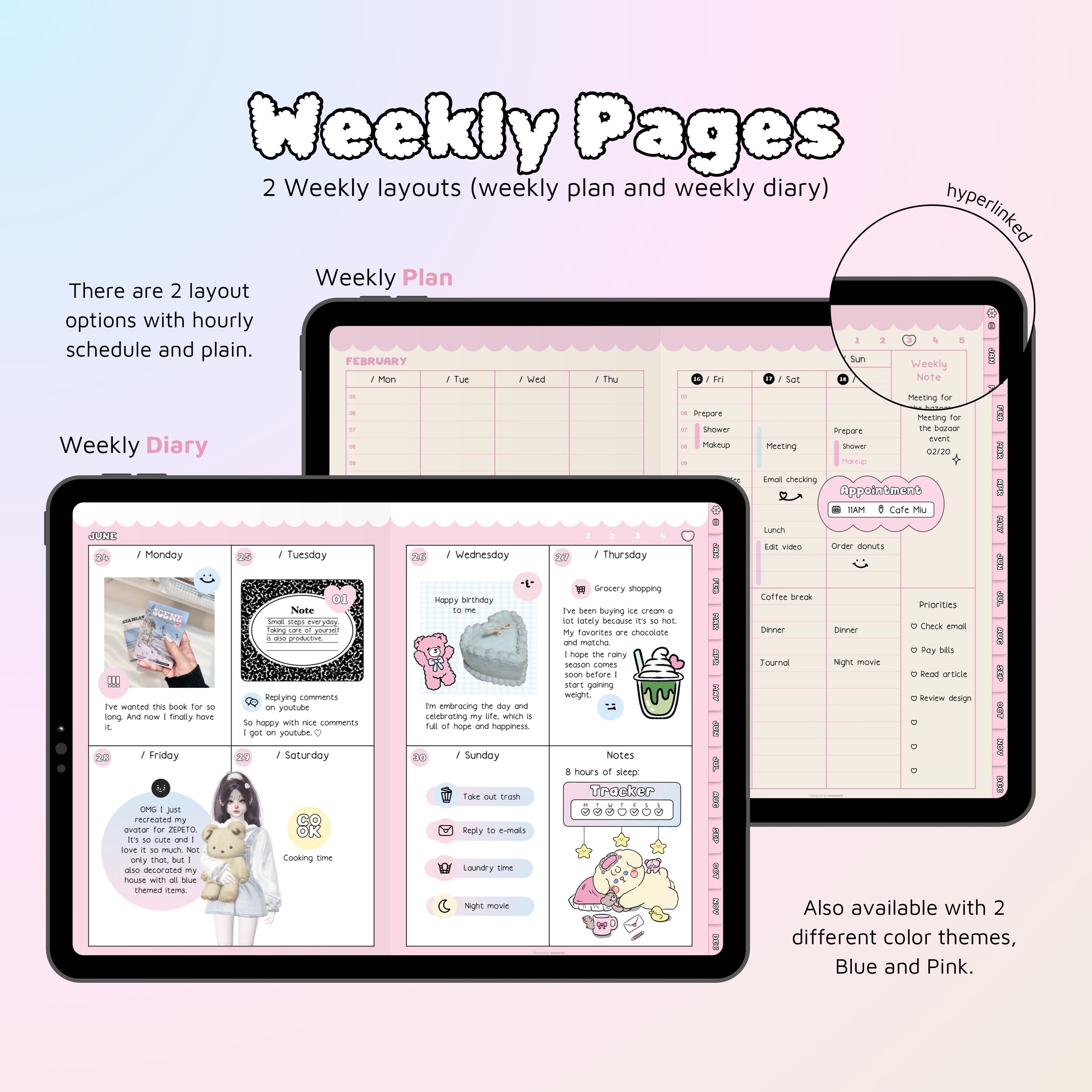 UNDATED Digital Planner Journal Diary Notebook Hyperlinked Cute ...